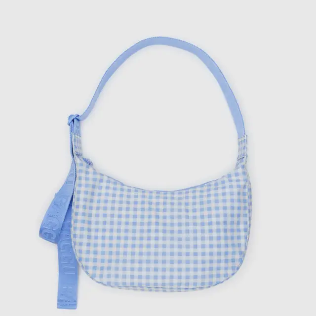 Baggu Medium Nylon Crescent Bag - Light Blue Gingham – Stocklist